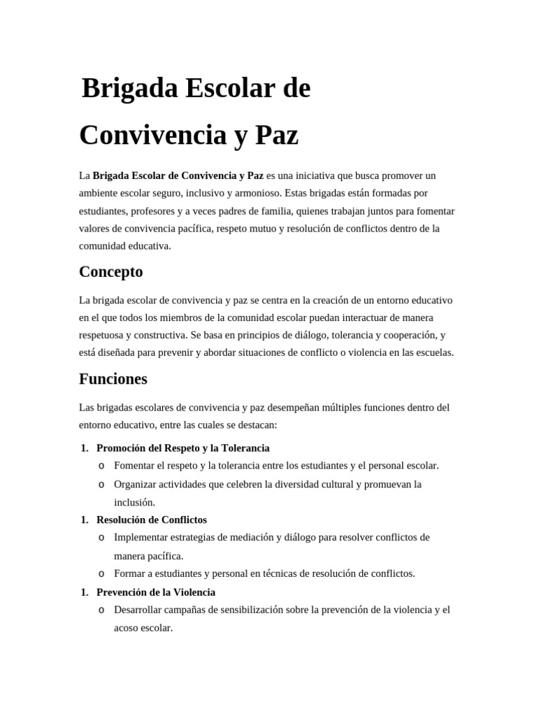 Brigada Escolar de Convivencia y Paz | PDF | Paz | Comunidad