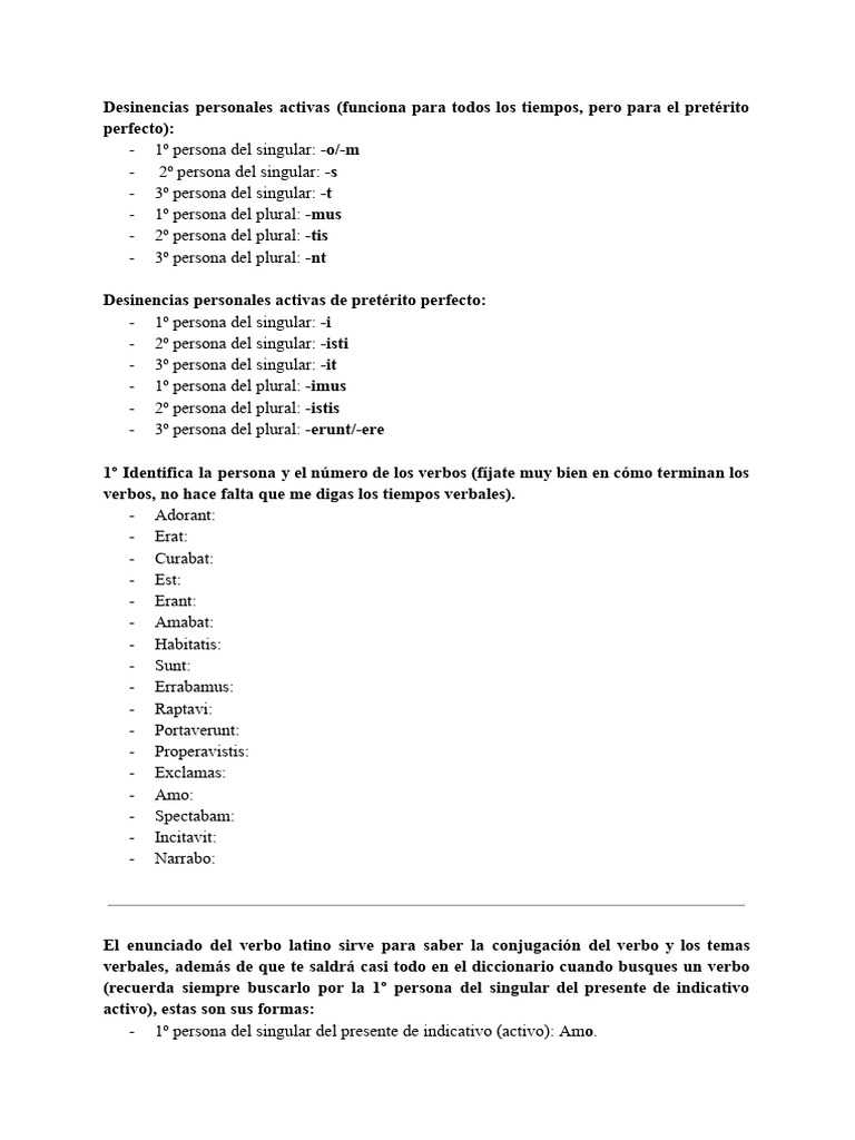 Ejercicios de Repaso de Verbos Latinos | PDF | Verbo | Conjugación ...