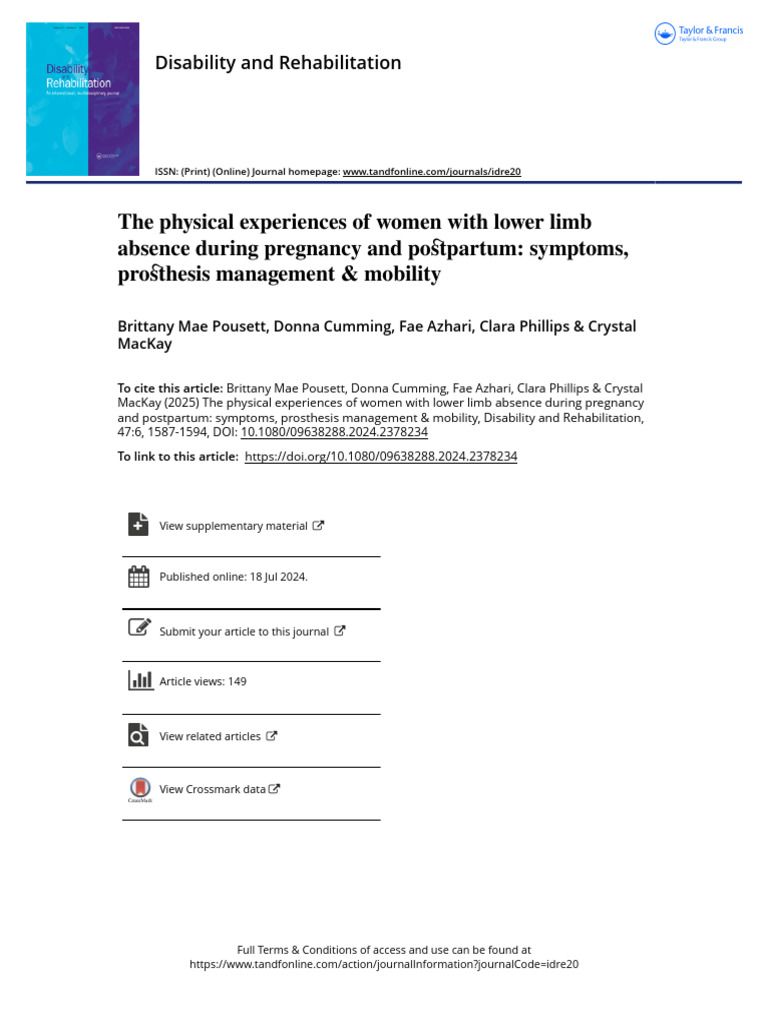 The Physical Experiences of Women With Lower Limb Absence During ...