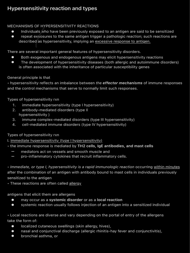 Types of Hypersensitivity Reactions | PDF | Allergy | Immune System