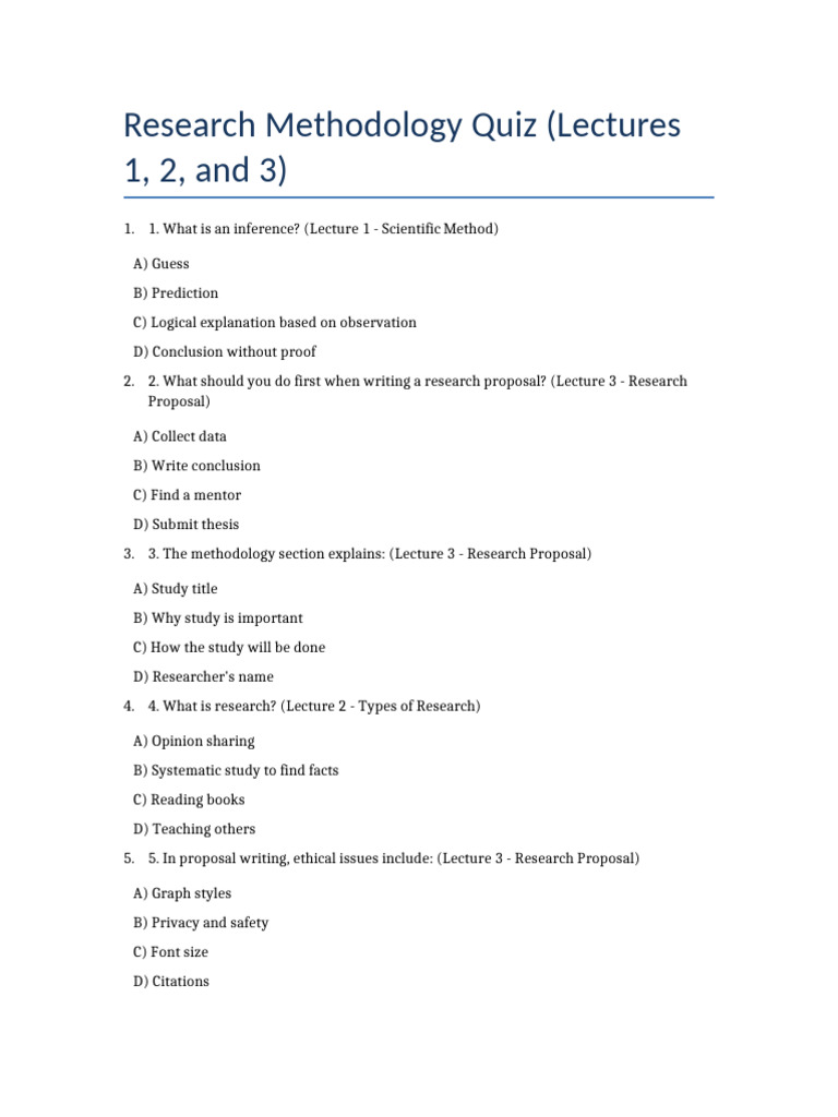 Research Methodology Lec1 2 3 Quiz | PDF | Scientific Method ...