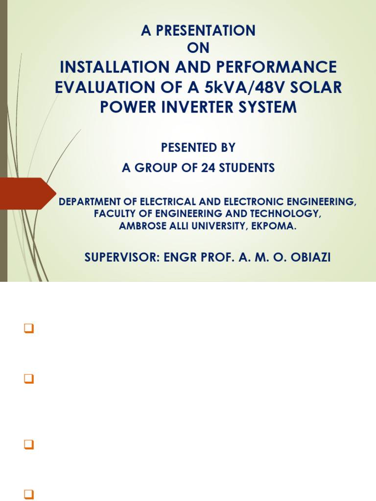 Power Point Slide (Final Copy) - Prof. Obiazi's Group | PDF | Solar Cell | Power Inverter