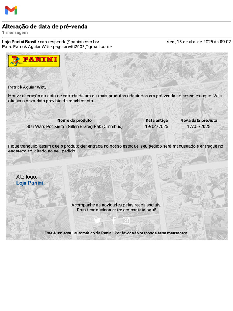 Gmail - Alteração de Data de Pré-Venda | PDF