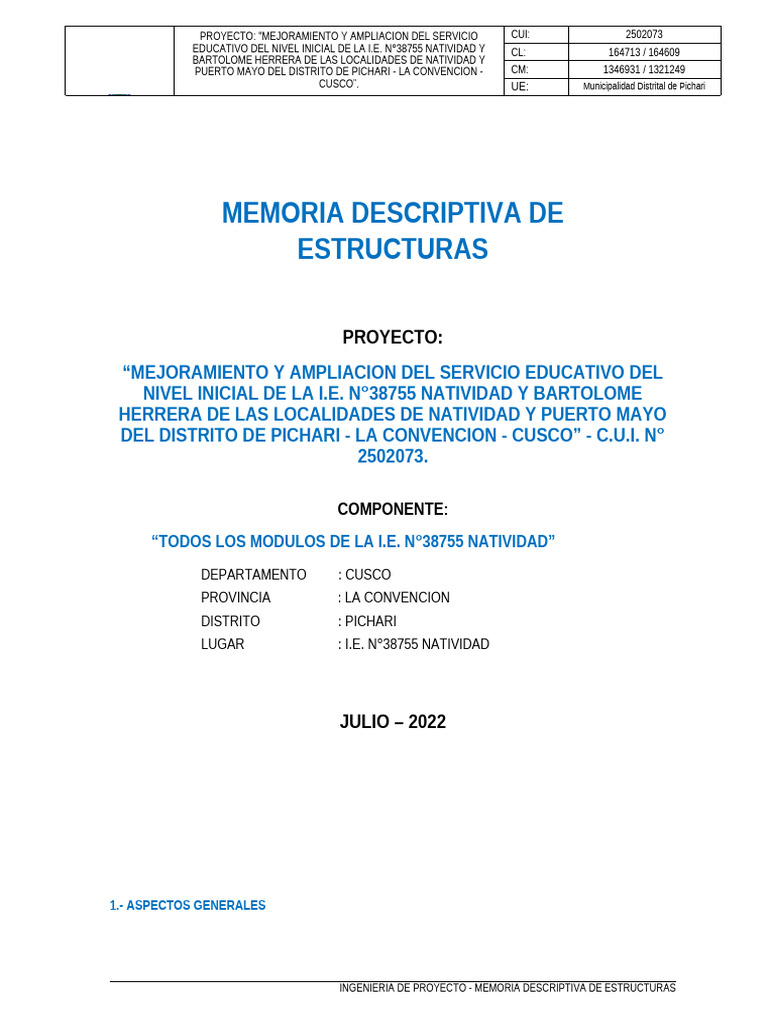 M.D. Estructuras I.E. Natividad | PDF | Fundación (Ingeniería) | Hormigón