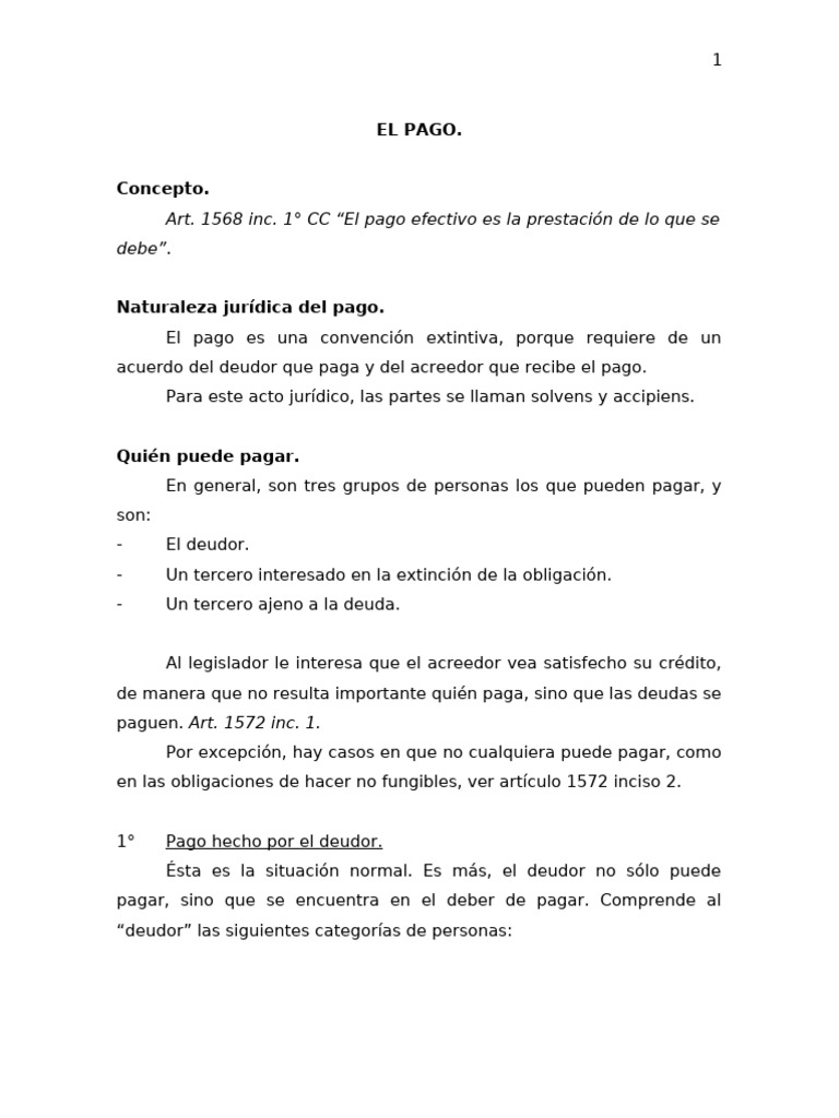Conceptos Clave del Pago en Derecho Civil | PDF | Pagos | Subrogación