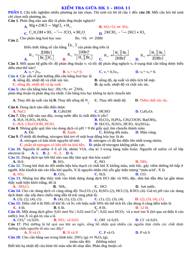 DE Hóa 11 GK 1 | PDF