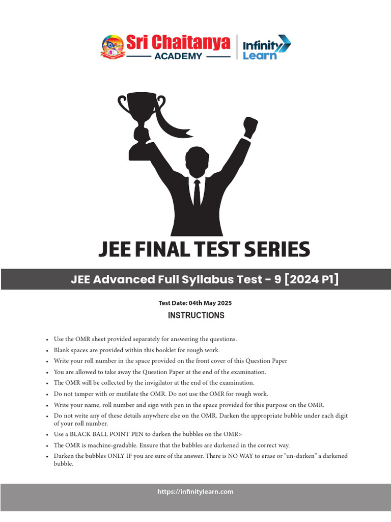 JEE Apex FTS - JEE Adv. Full Syllabus Test-09 - (2023 P1) - QP | PDF ...