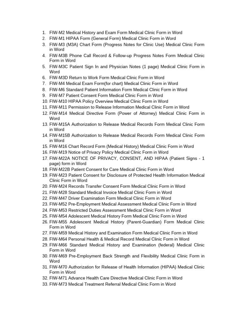 List of 46 Medical Forms in Forms in Word Medical Package | PDF ...