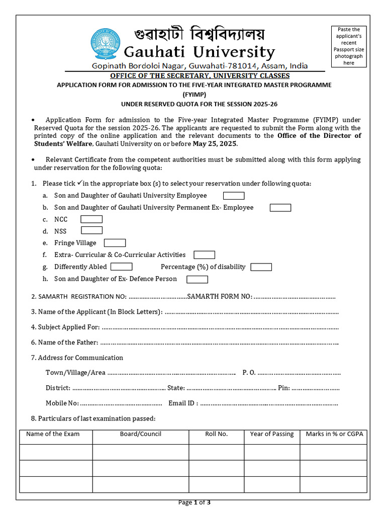 Quota Form FYIMP 25-26 (13-5-2025) | PDF