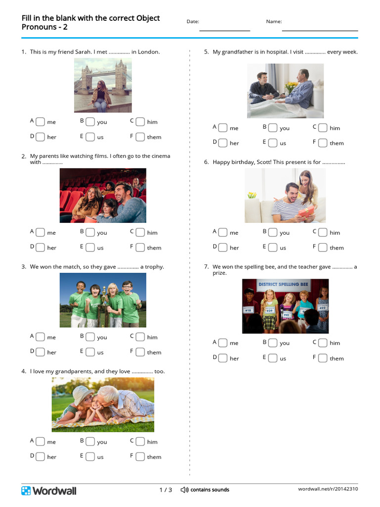 Fill in The Blank With The Correct Object Pronouns 2 Quiz | PDF