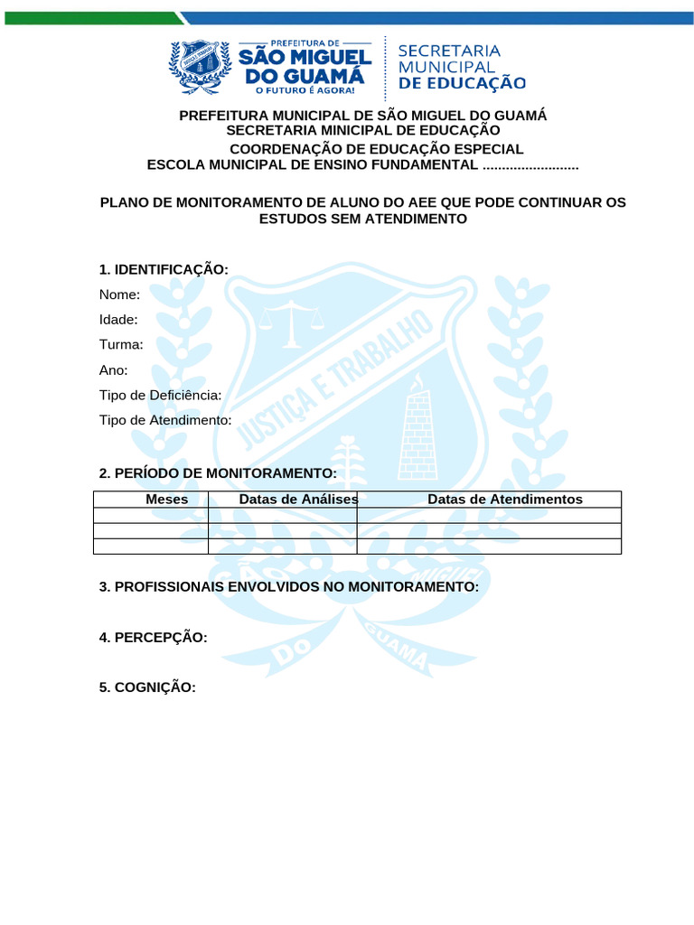 Plano de Monitoramento de Alunos Do Aee Que Podem Continuar Os Estudos Sem Atendimento - Anexo ...