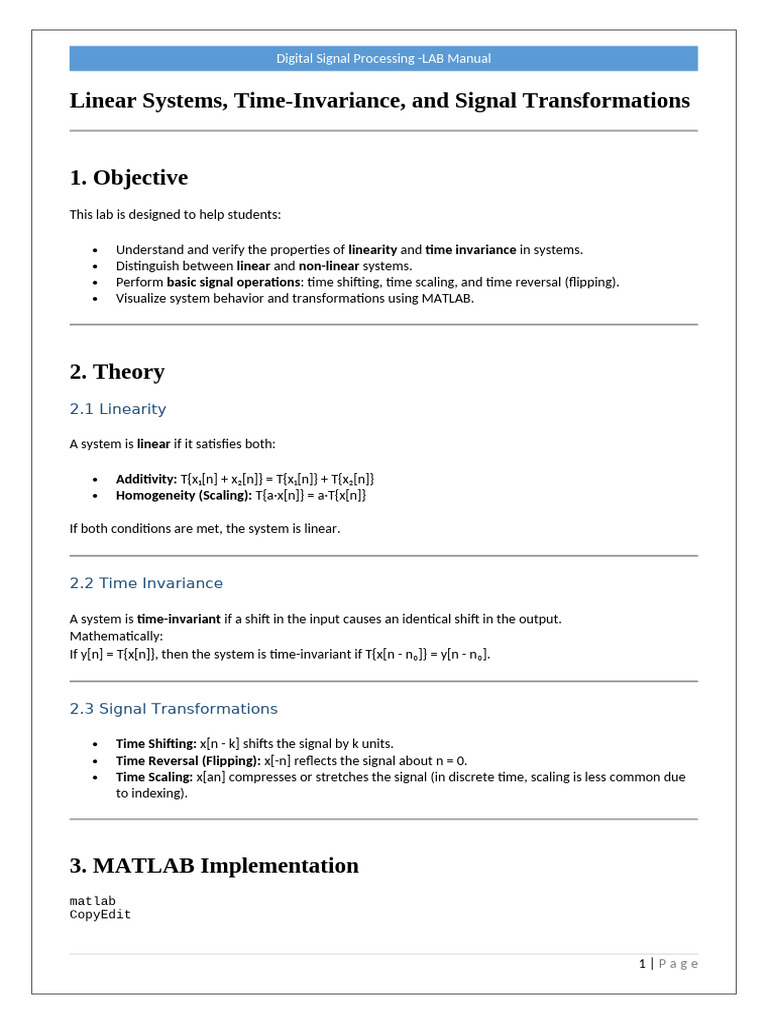 DSP - LAB - 07 - Linear Systems, Time-Invariance, and Signal ...