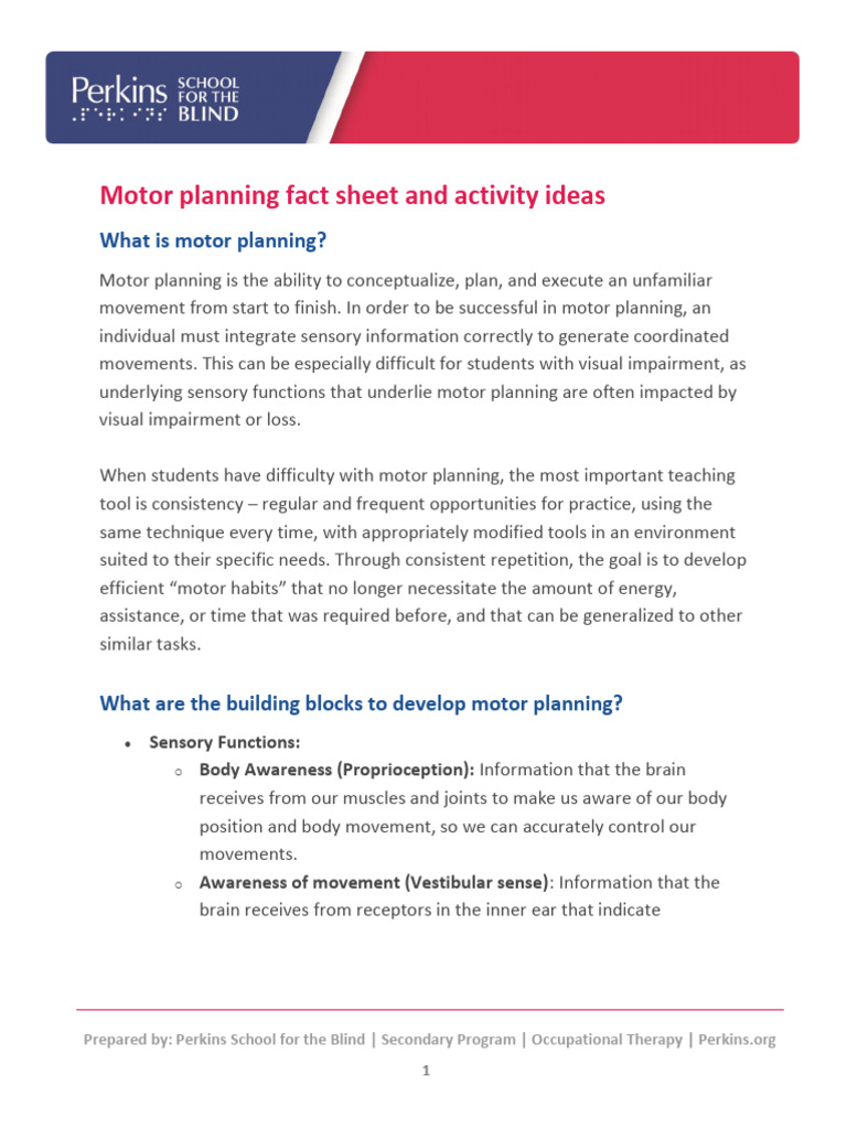 Motor Planning Activities for Visual Impairment | PDF | Senses ...