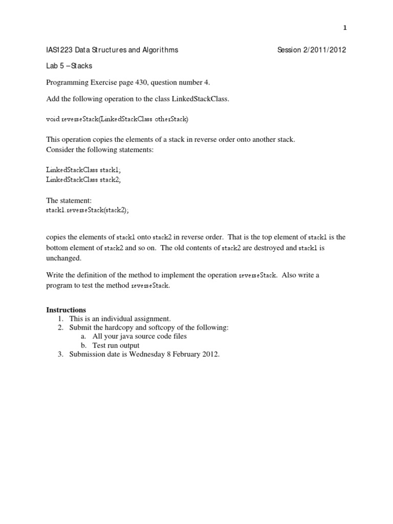 Lab5stack Exercise Assignment 3 Pdf Constructor Object Oriented Programming Programming 2223