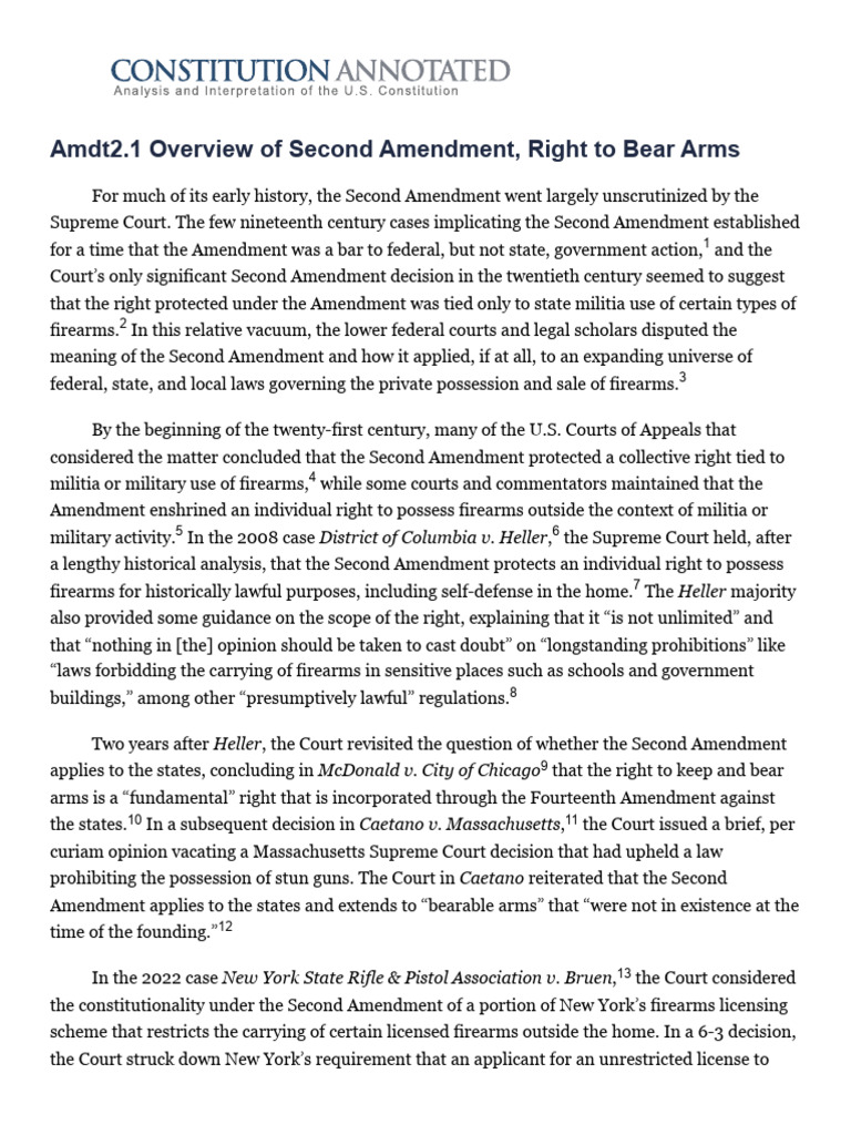 2 Overview of Second Amendment Right To Bear Arms - Constitution ...