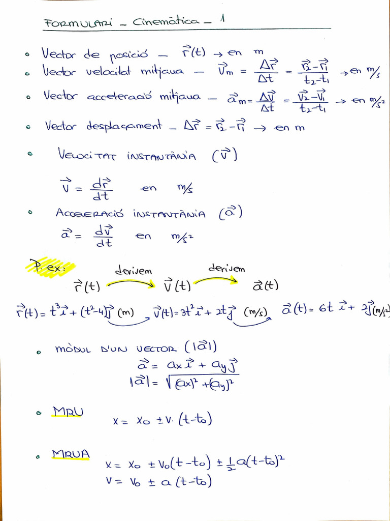 Formulari - Cinemàtica - 1 | PDF