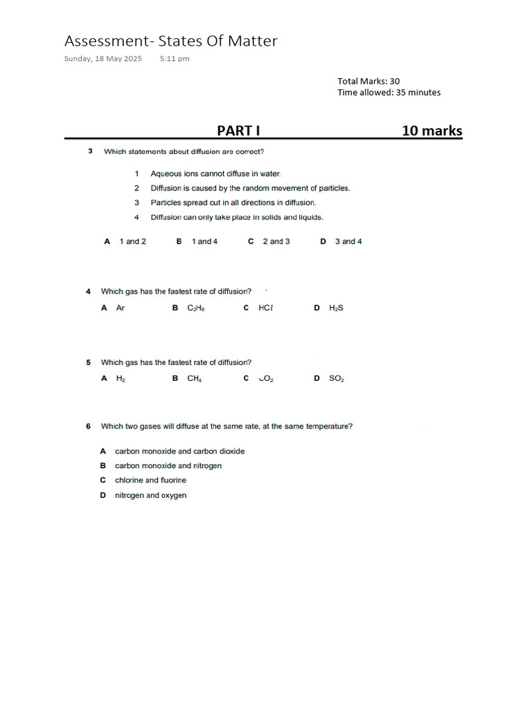 Assessment - States of Matter | PDF