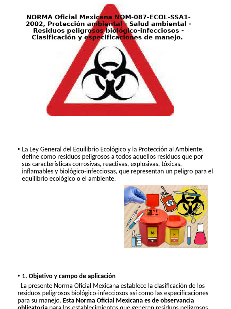 NORMA Oficial Mexicana NOM-087-ECOL-SSA1-2002, Protección Ambiental | PDF | Residuos | Infección