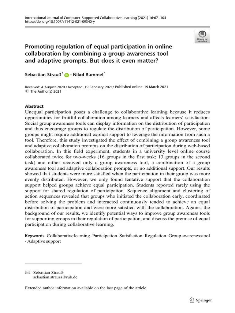 Promoting Regulation of Equal Participation in Online Collaboration by ...