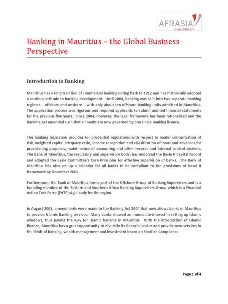Banking in Mauritius The Global Business Perspective | PDF | Banks ...