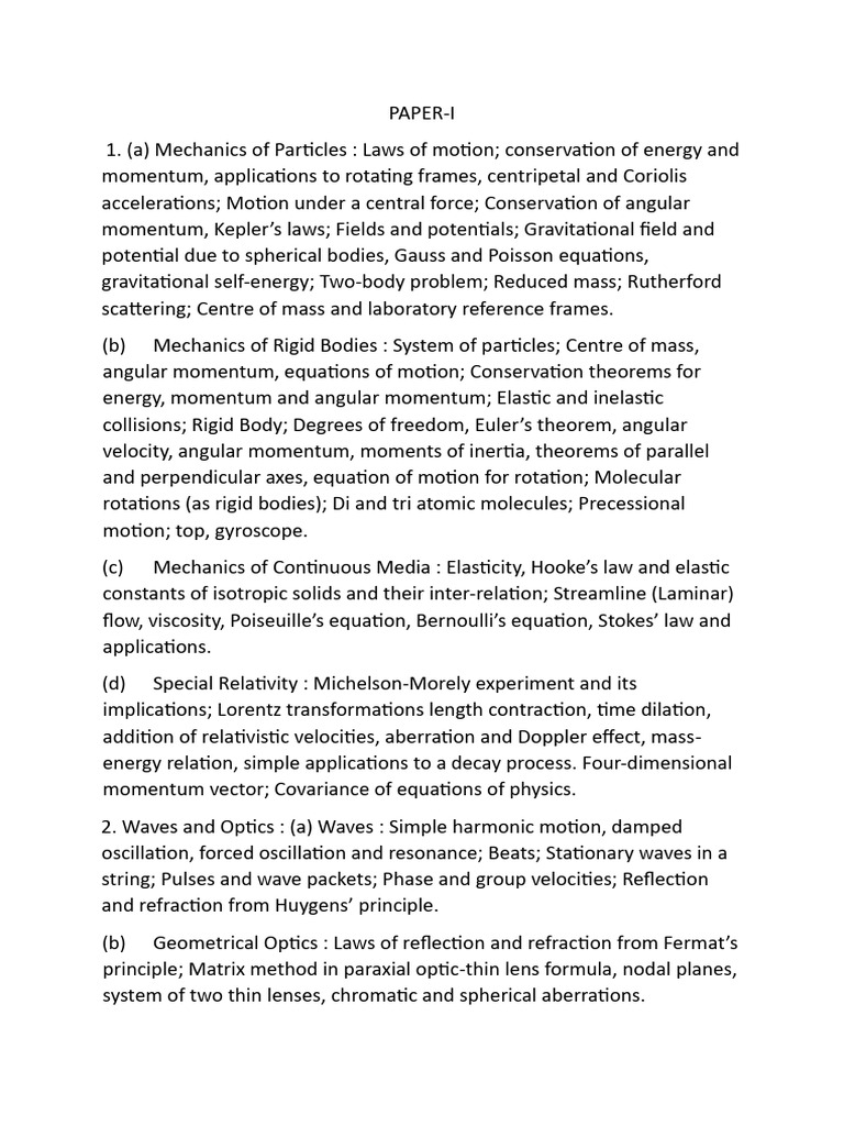 Physics Optional Syllabus | PDF | Momentum | Diffraction