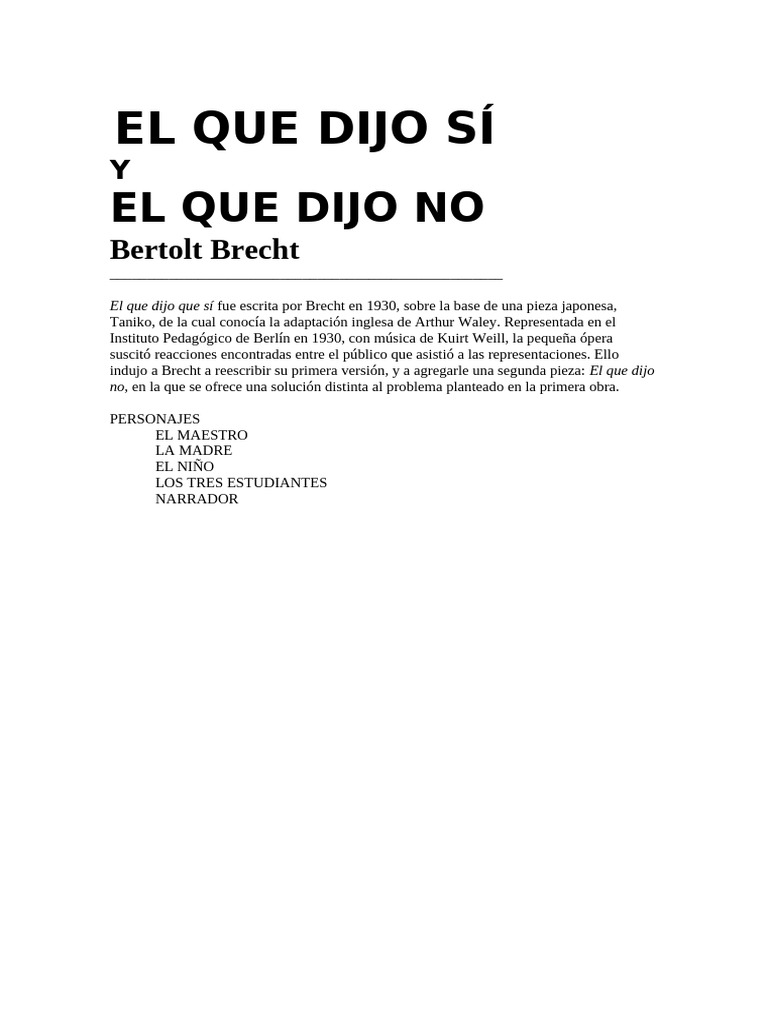 Brecht EL QUE DIJO SÃ | PDF