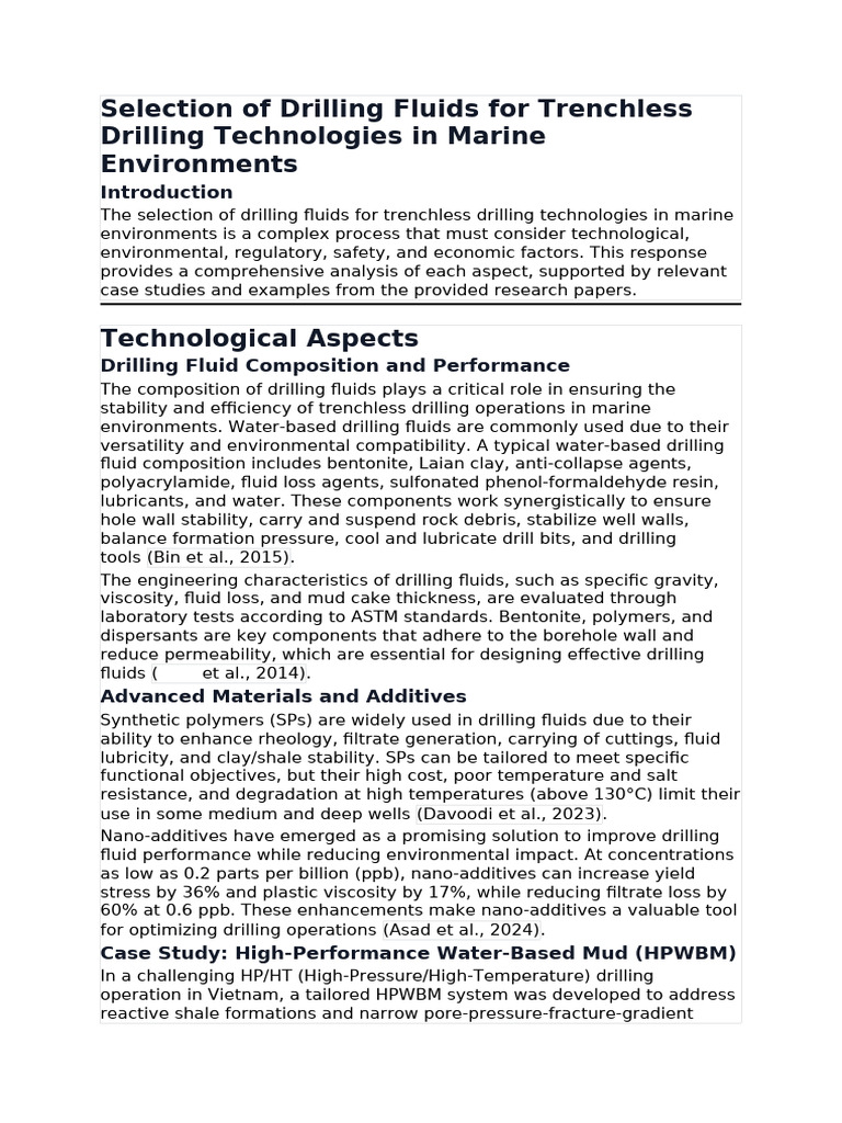 Selection of Drilling Fluids for Trenchless Drilling Technologies in Marine Environments | PDF ...