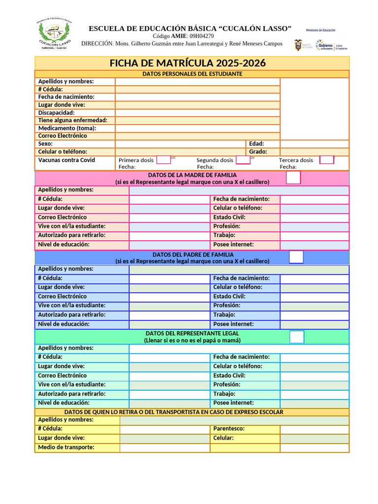 Ficha de matrícula 2025-2026 (2) | PDF | Vacunación
