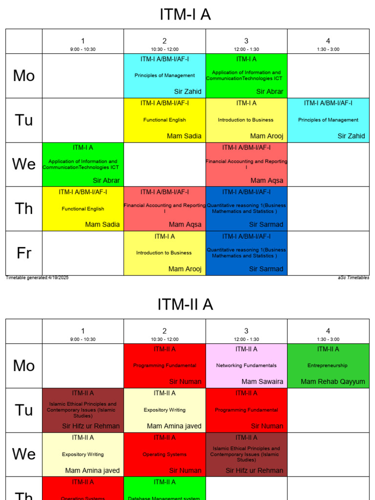 Updated Class Timetable | PDF | Mathematics