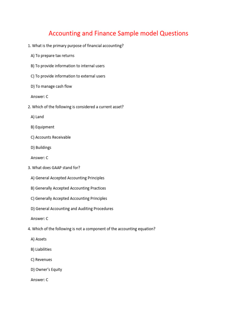 Accounting and Finance 100 Questions With Answer | PDF | Investing ...