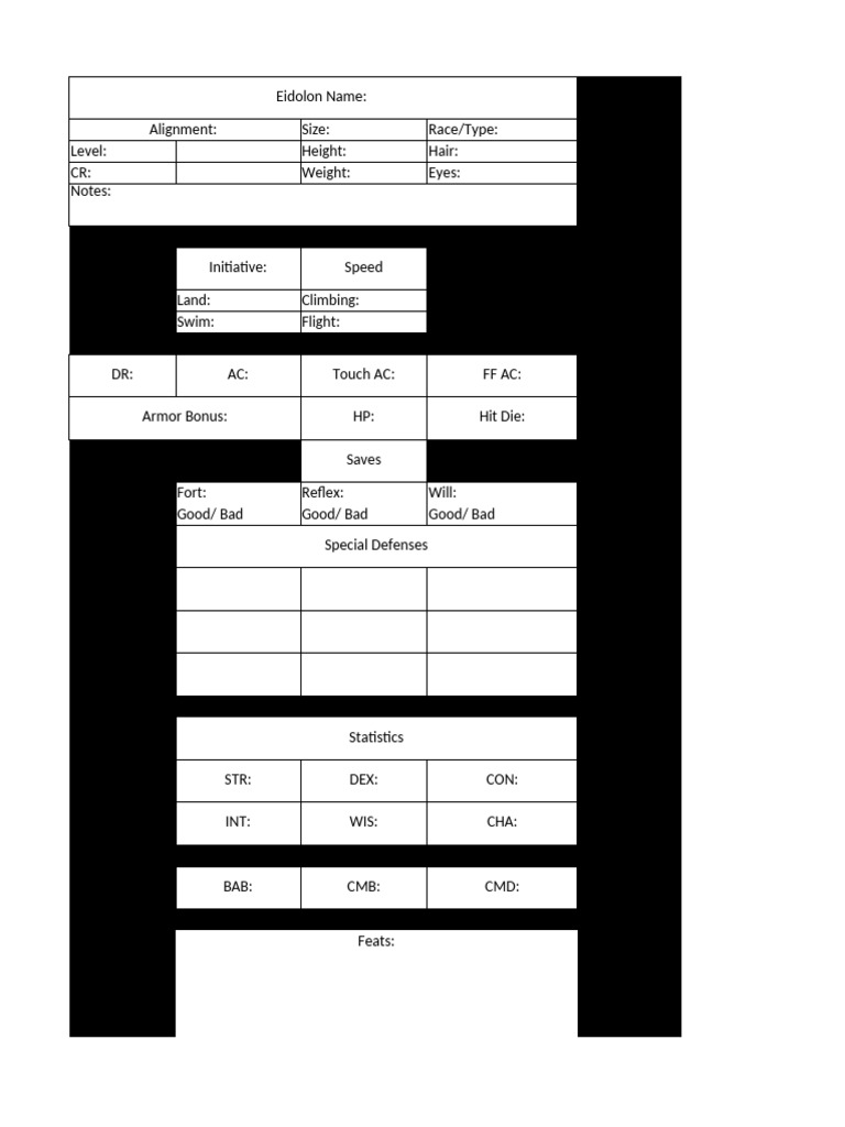 Pathfinder Eidolon Sheet | PDF