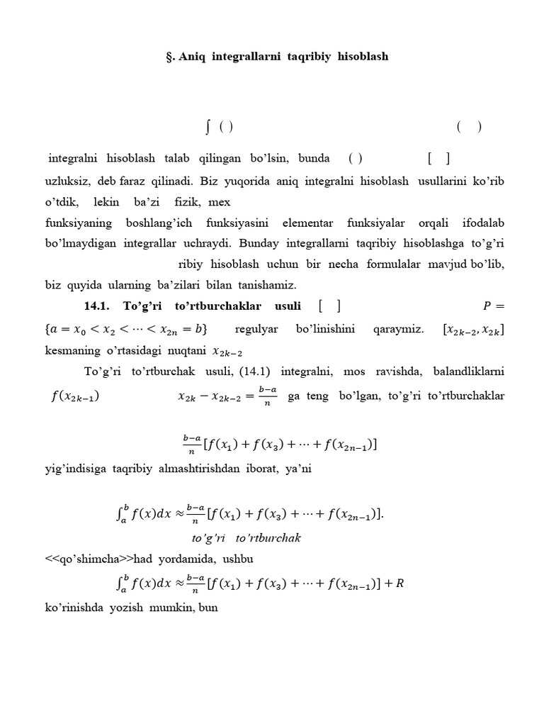 Aniq Integralni Taqribiy Hisoblash | PDF