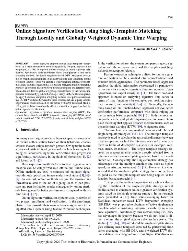 Online Signature Verification Using Single-Template Matching Through Locally and Globally ...