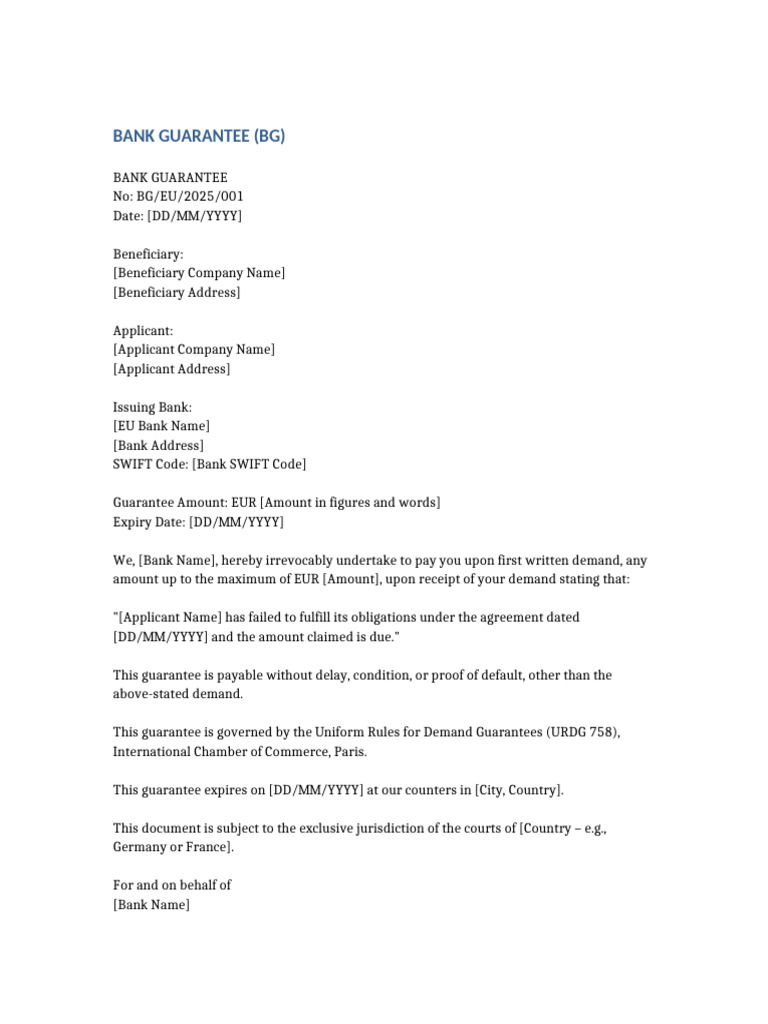 Sample EU Bank Guarantee Format | PDF