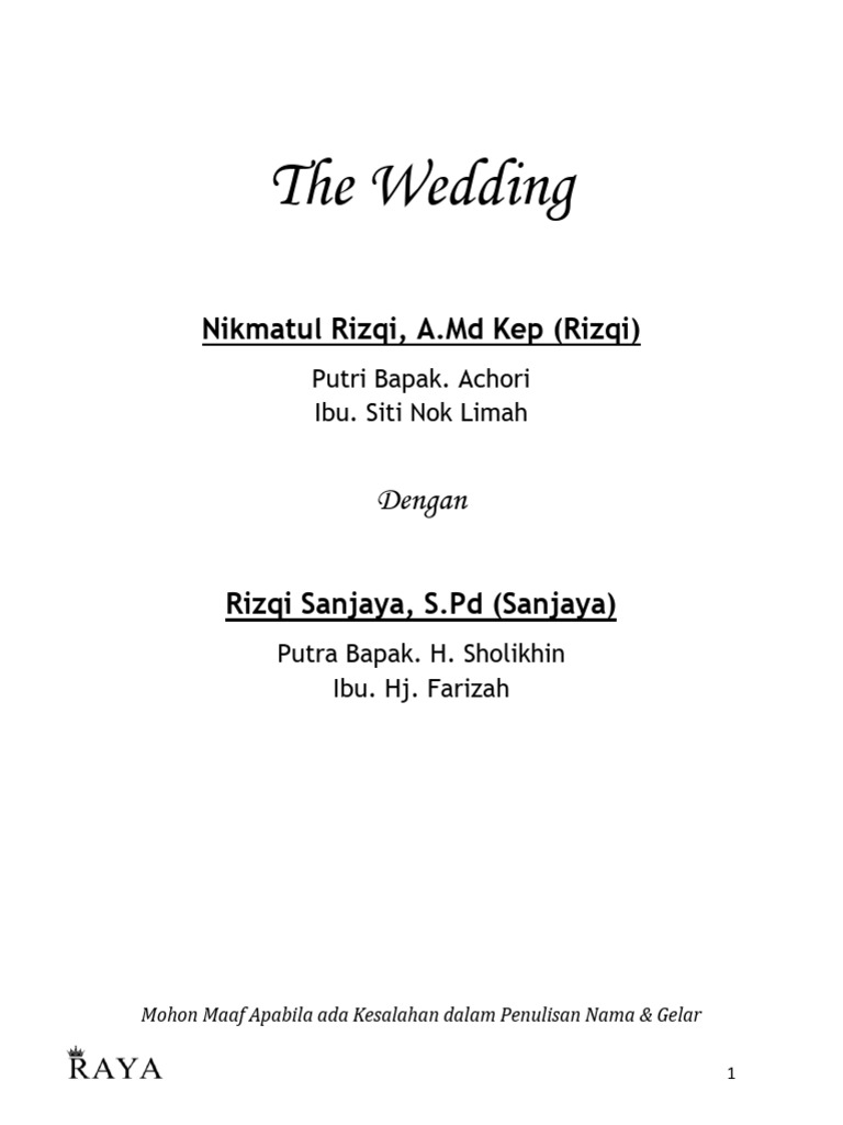 Booklet Rundown Akad Resepsi MBK Rizqi & Mas Sanjaya 11 Mei 2025 | PDF