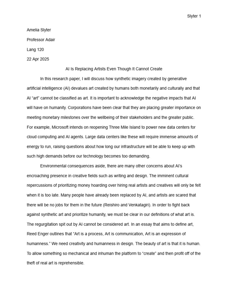 AI Devalues Art Argumentative Research Essay | PDF | Artificial ...