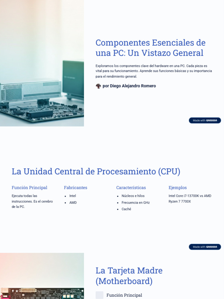 Componentes Esenciales de Una PC Un Vistazo General | PDF