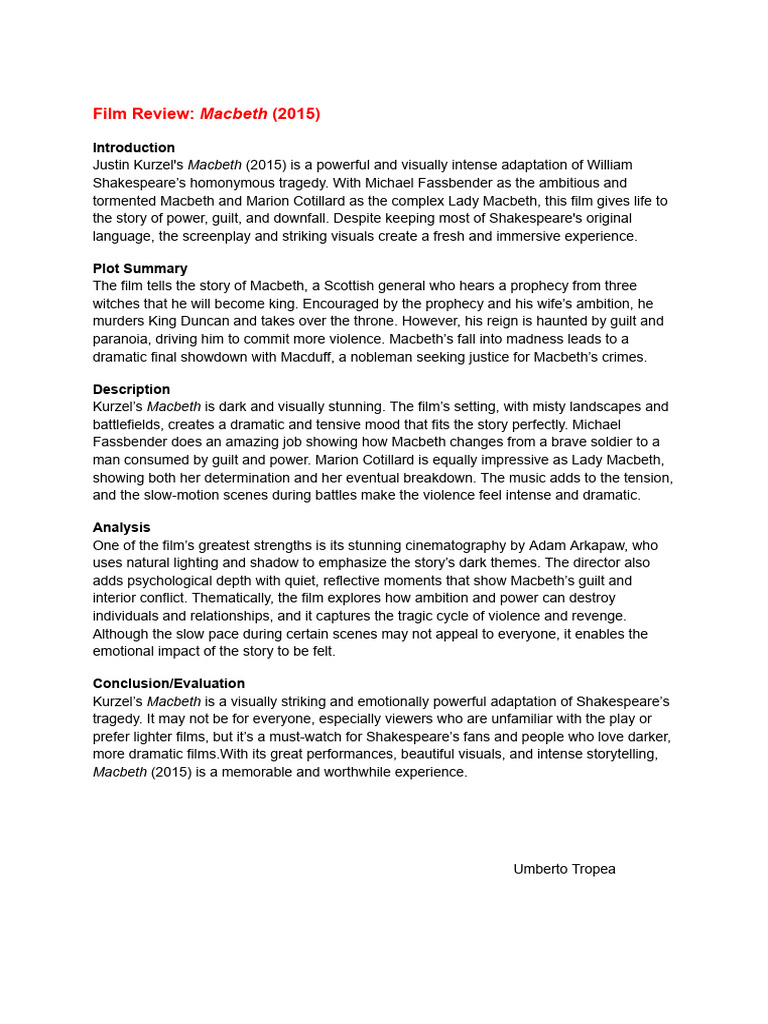 Film Review - Macbeth (2015) | PDF | Macbeth