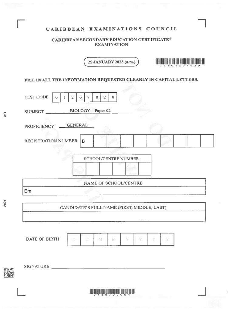 CSEC Biology January 2023 P2 | PDF
