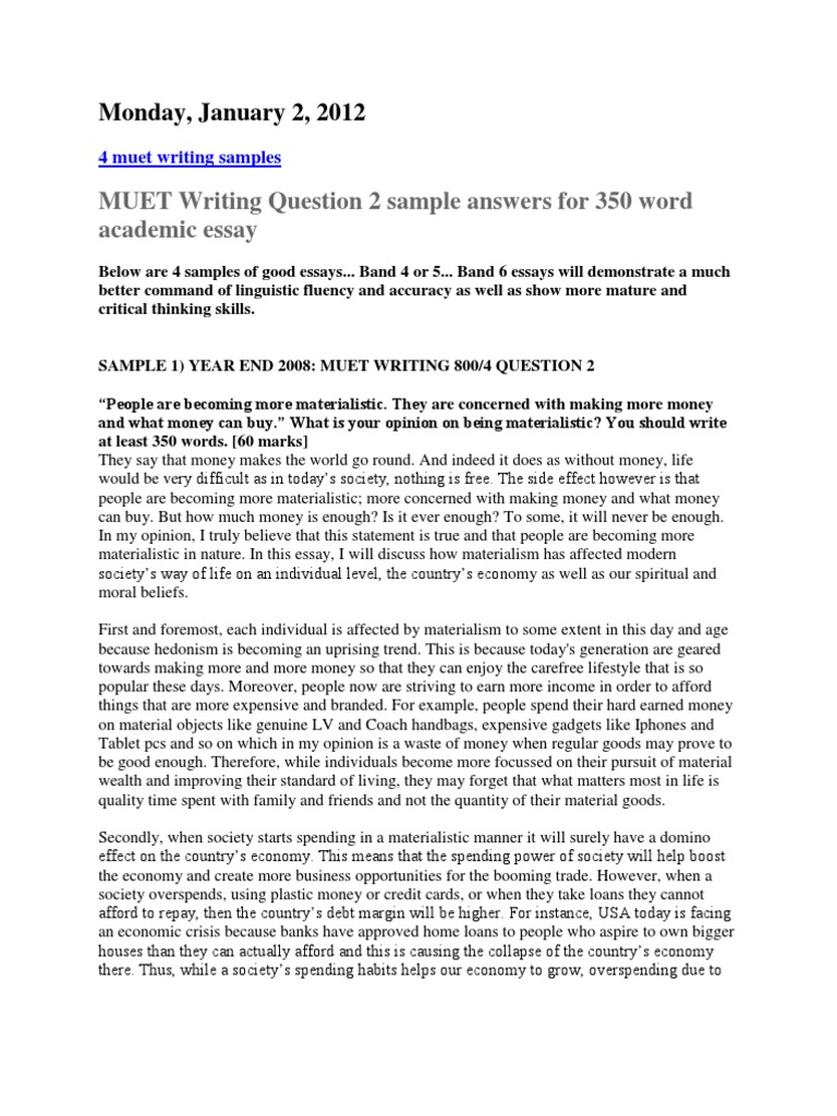 MUET Writing Task 2 Sample Essays | PDF