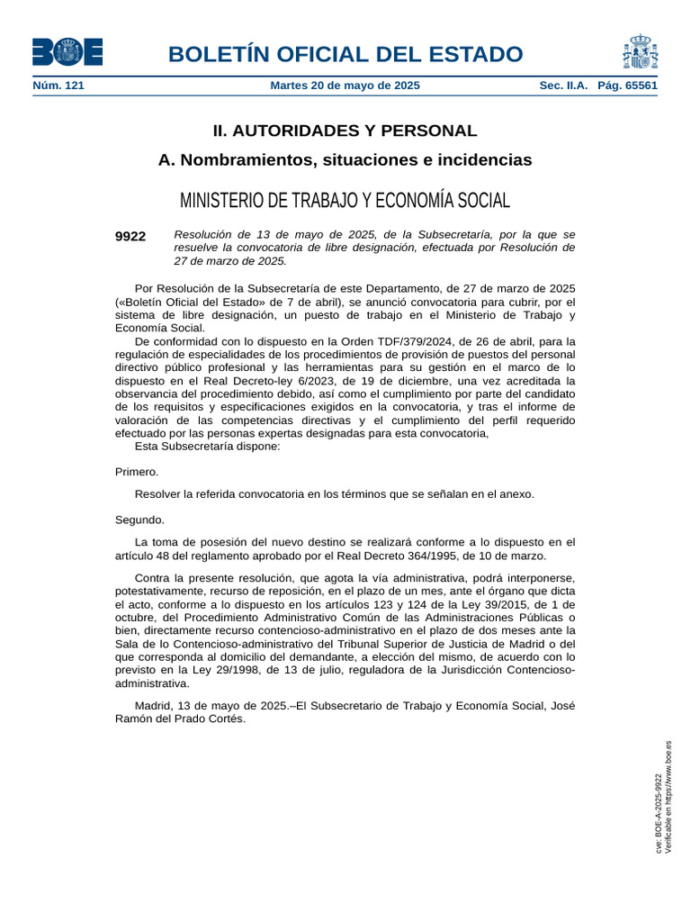 Boe A 2025 9922 | PDF | Gobierno