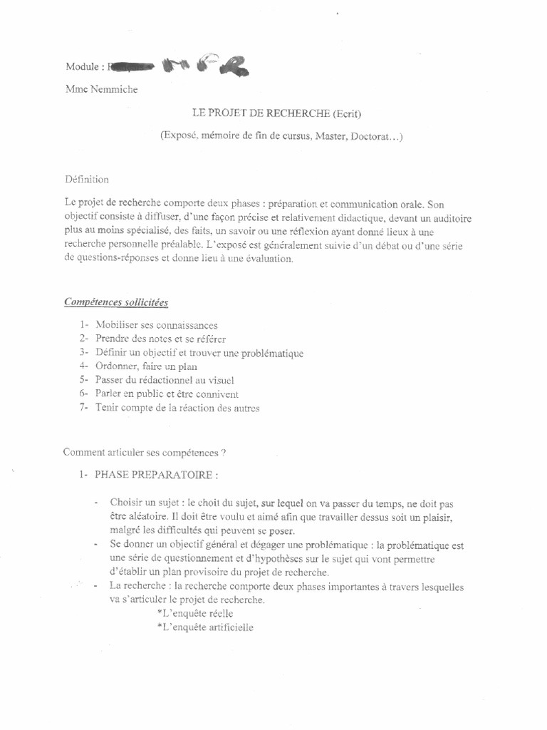 Le Projet de Recherche | PDF