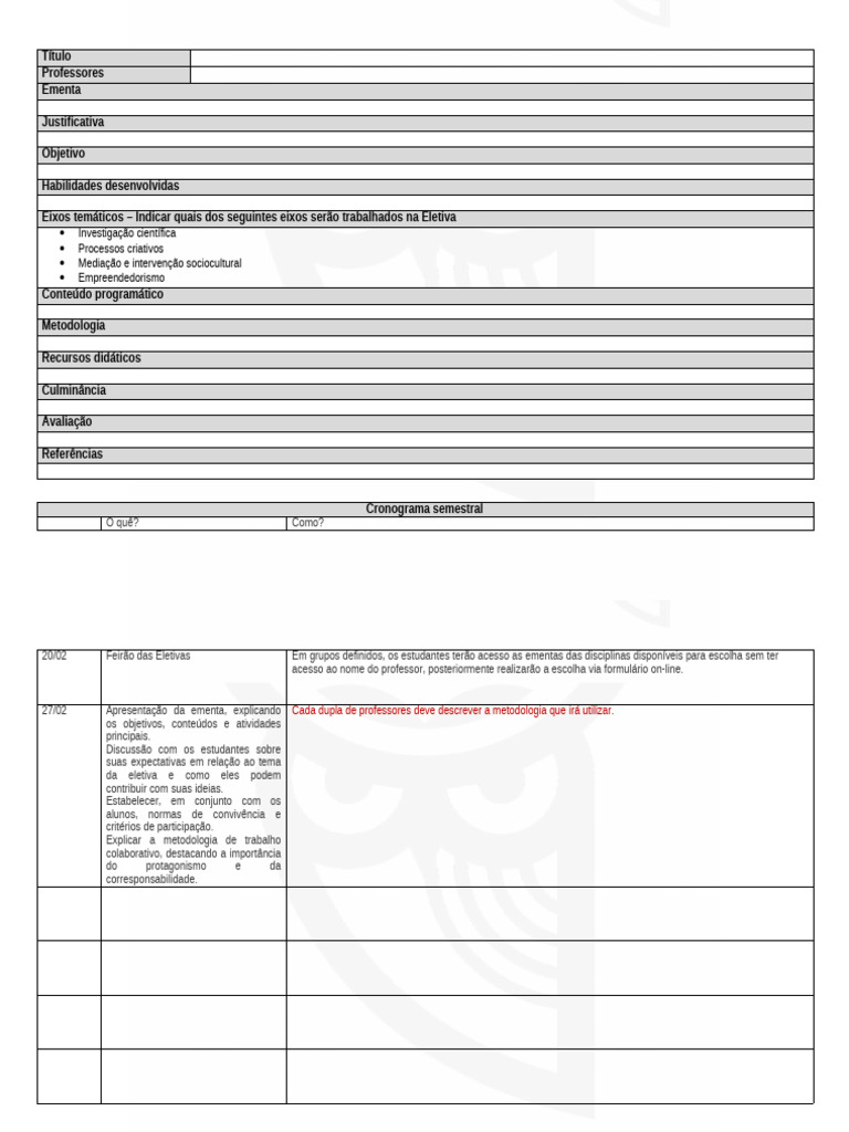 Plano de Eletiva - Modelo | PDF