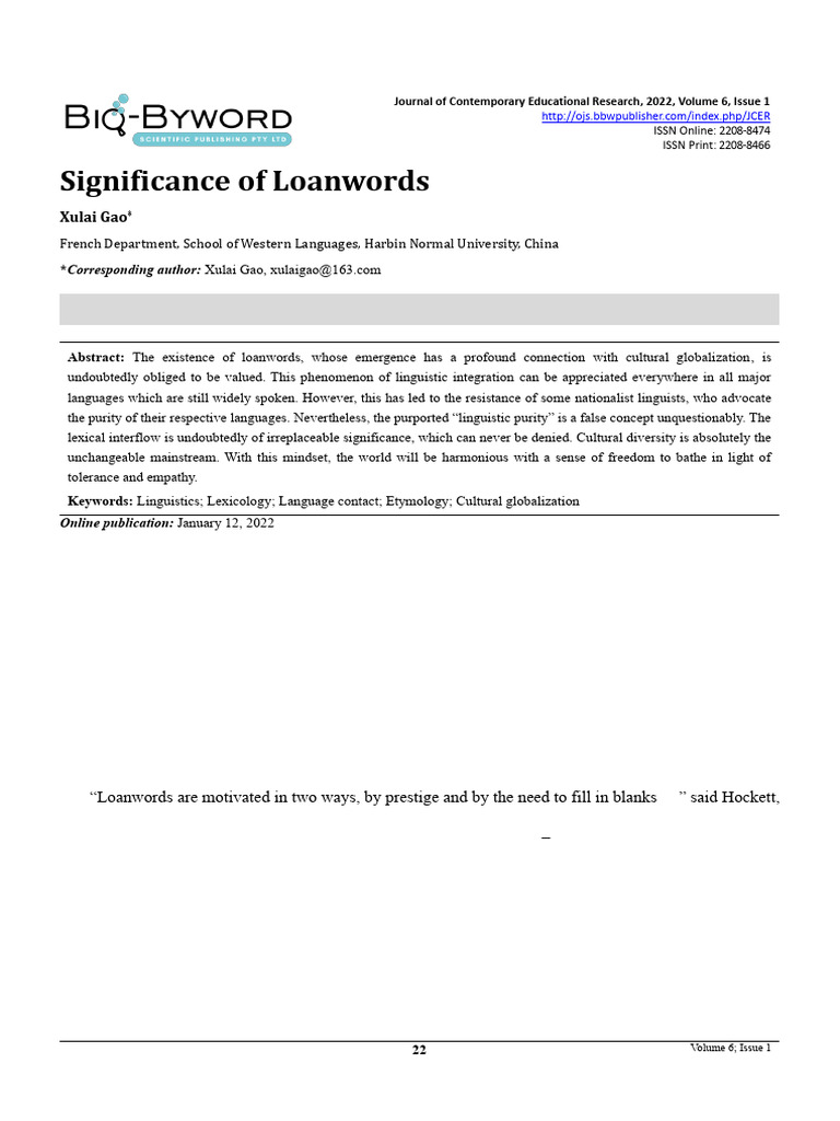 Importance of Loanwords in Languages | PDF | English Language | Linguistics