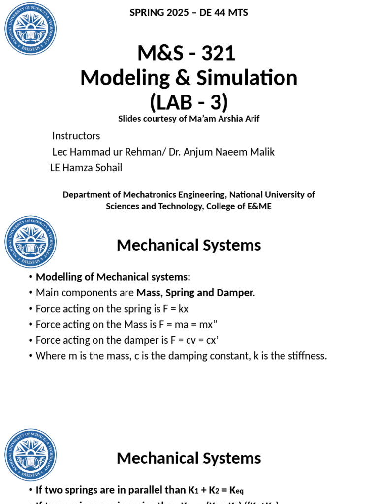M and S Lab 3 Mechanical Systems | PDF
