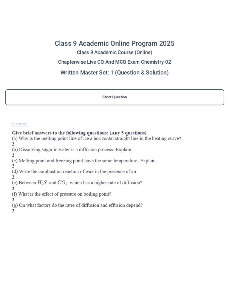 Question - Udvash Unmesh Online V-17.180 | PDF | Boiling | Melting Point