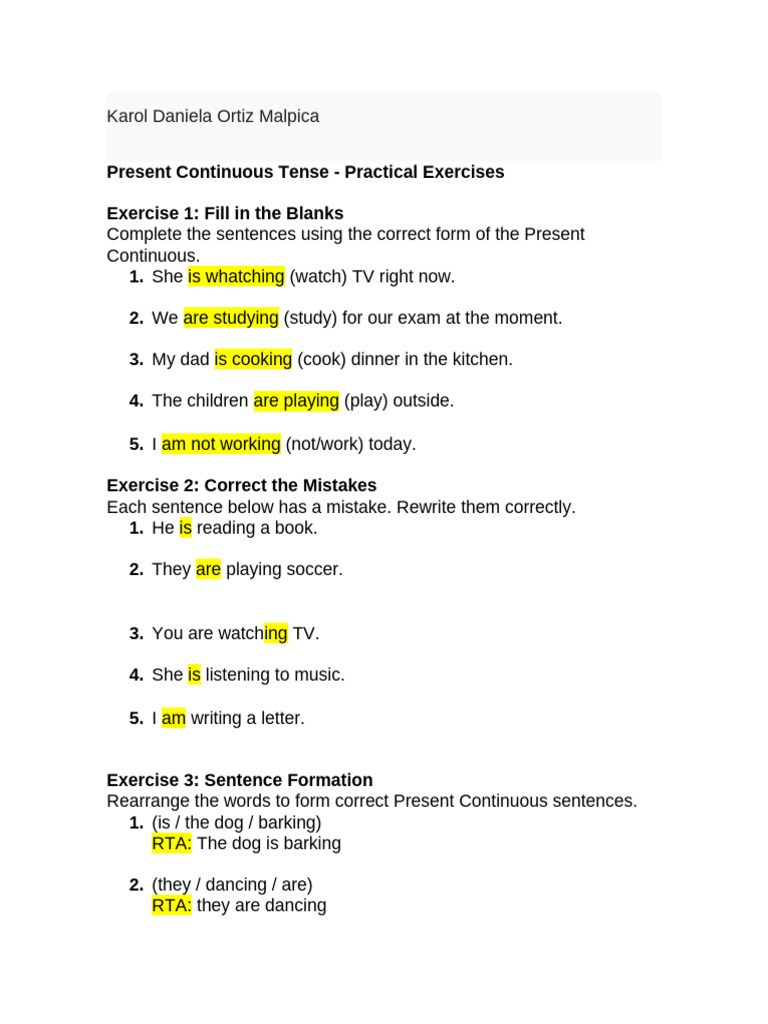 Actividad Virtual, Present - Continuous | PDF