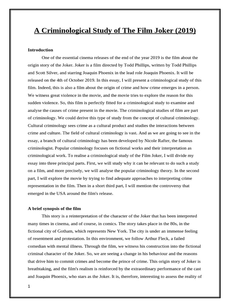 A Criminological Study of The Film Joker (2019) | PDF | Criminology ...