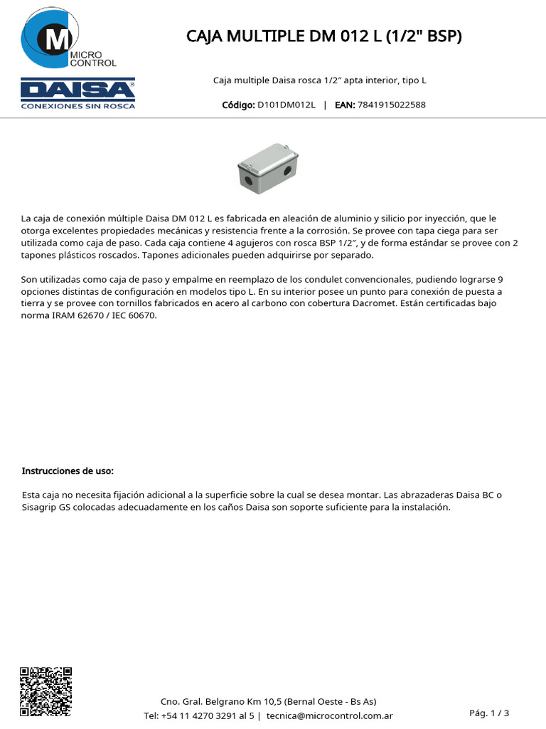 Micro Control - CAJA MULTIPLE DM 012 L (12 BSP) | PDF | Tornillo | Ingeniería de Edificación