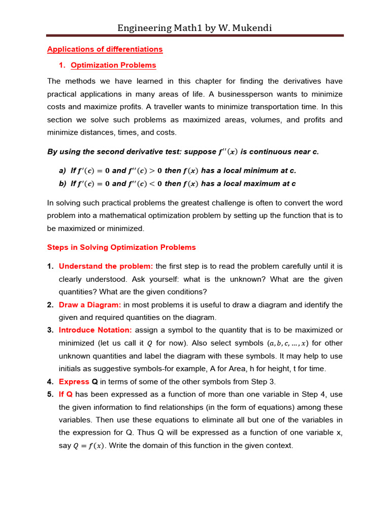 Applications of Differentiations Summary and Tutorials (1) | PDF | Algorithms And Data ...